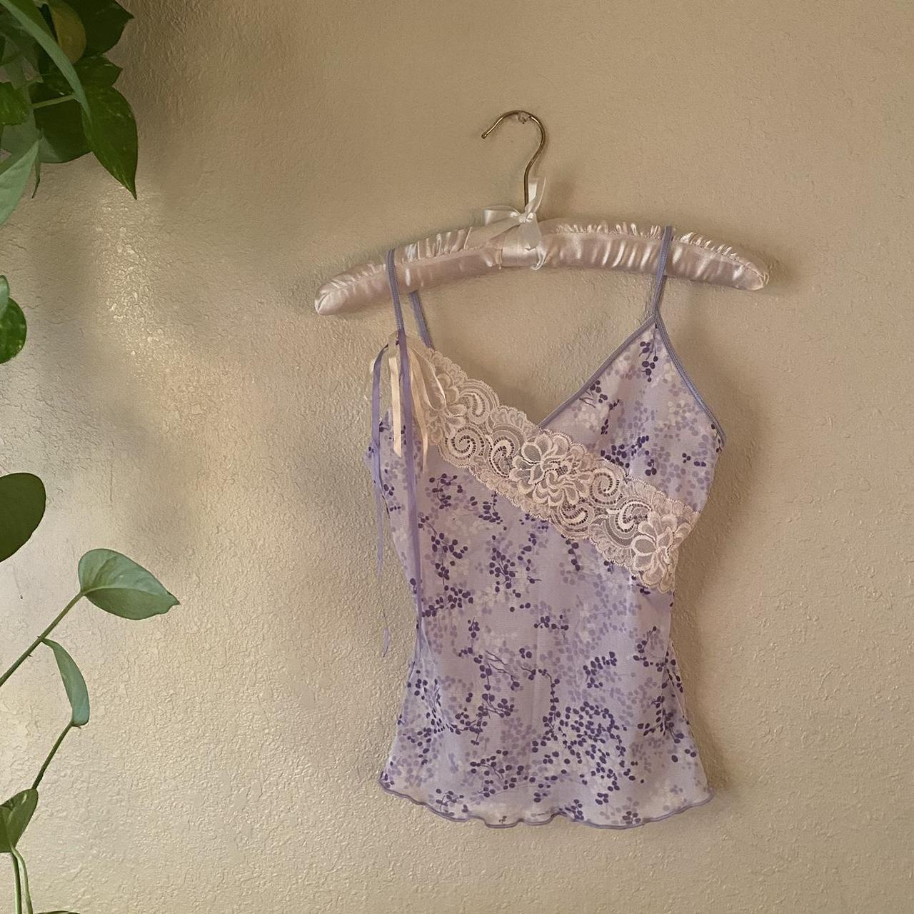 y2k pastel purple cami with lace detailing. light... | Depop