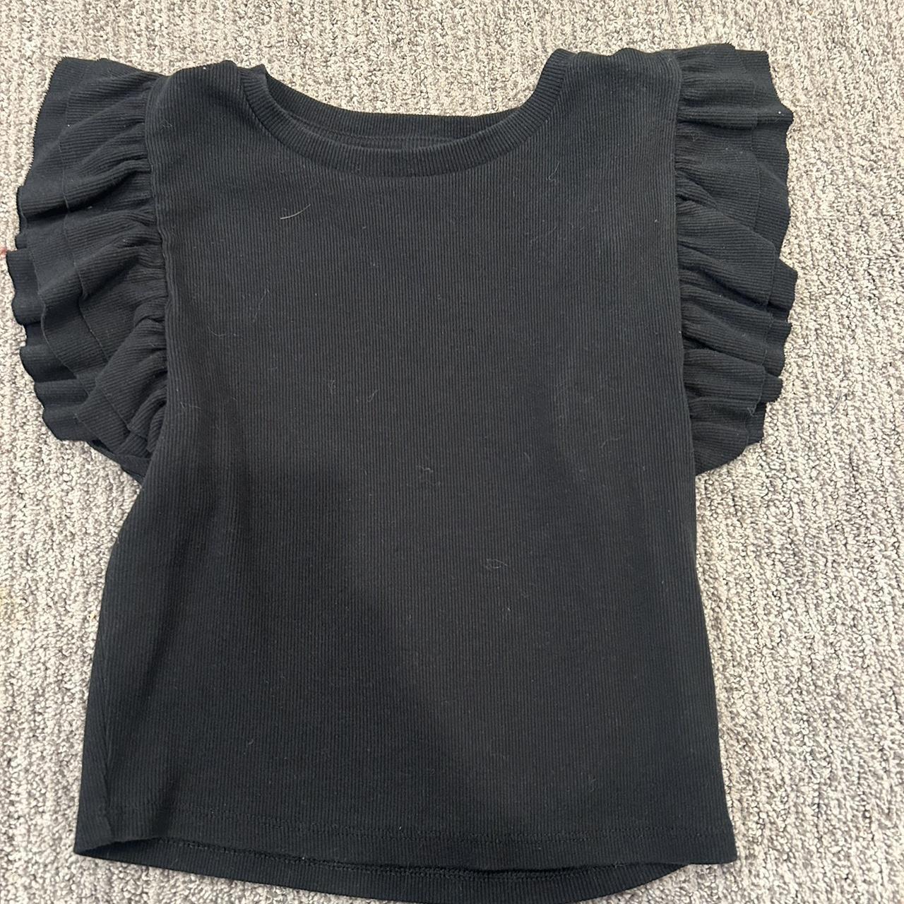 Black Zara ruffle sleeve top/ Size large FITS LIKE A... - Depop