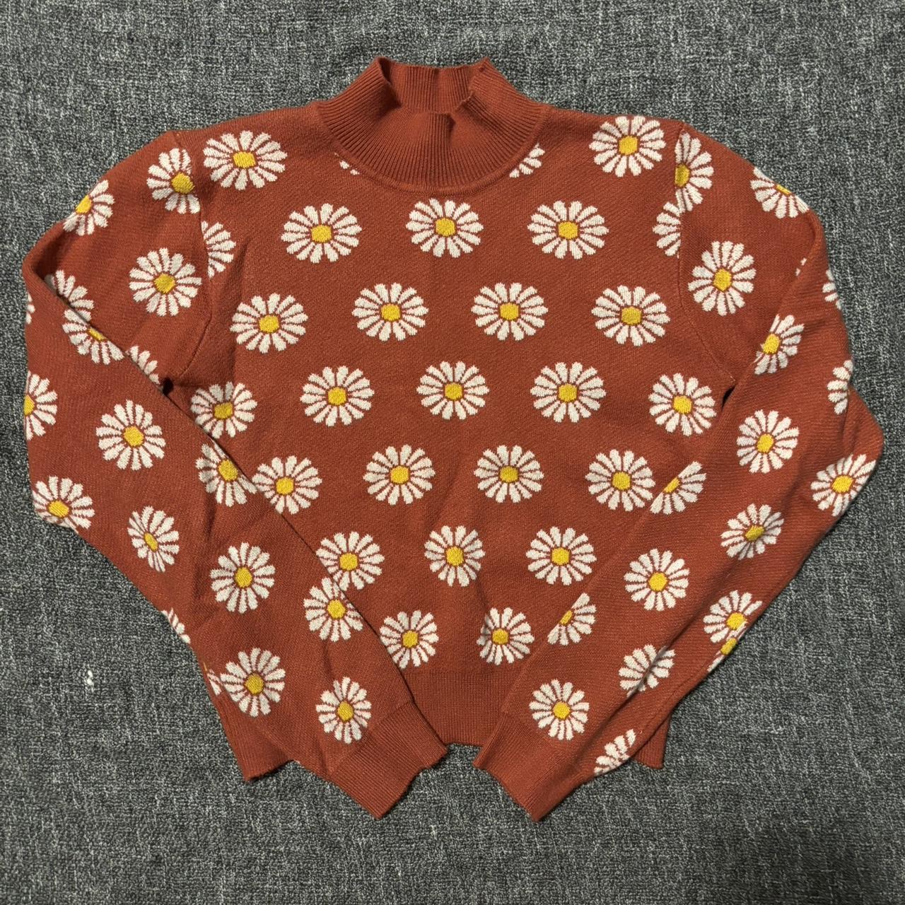 Ardene orange flower print sweater. Size XS.... | Depop