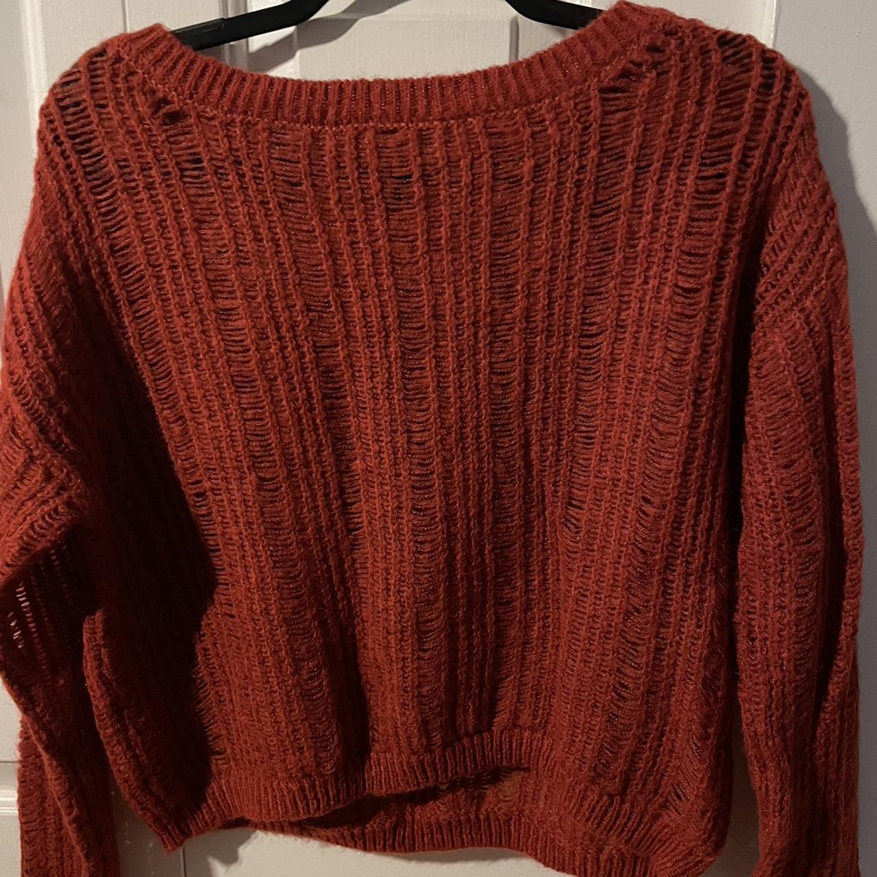 Burgundy red distressed sweater - Depop