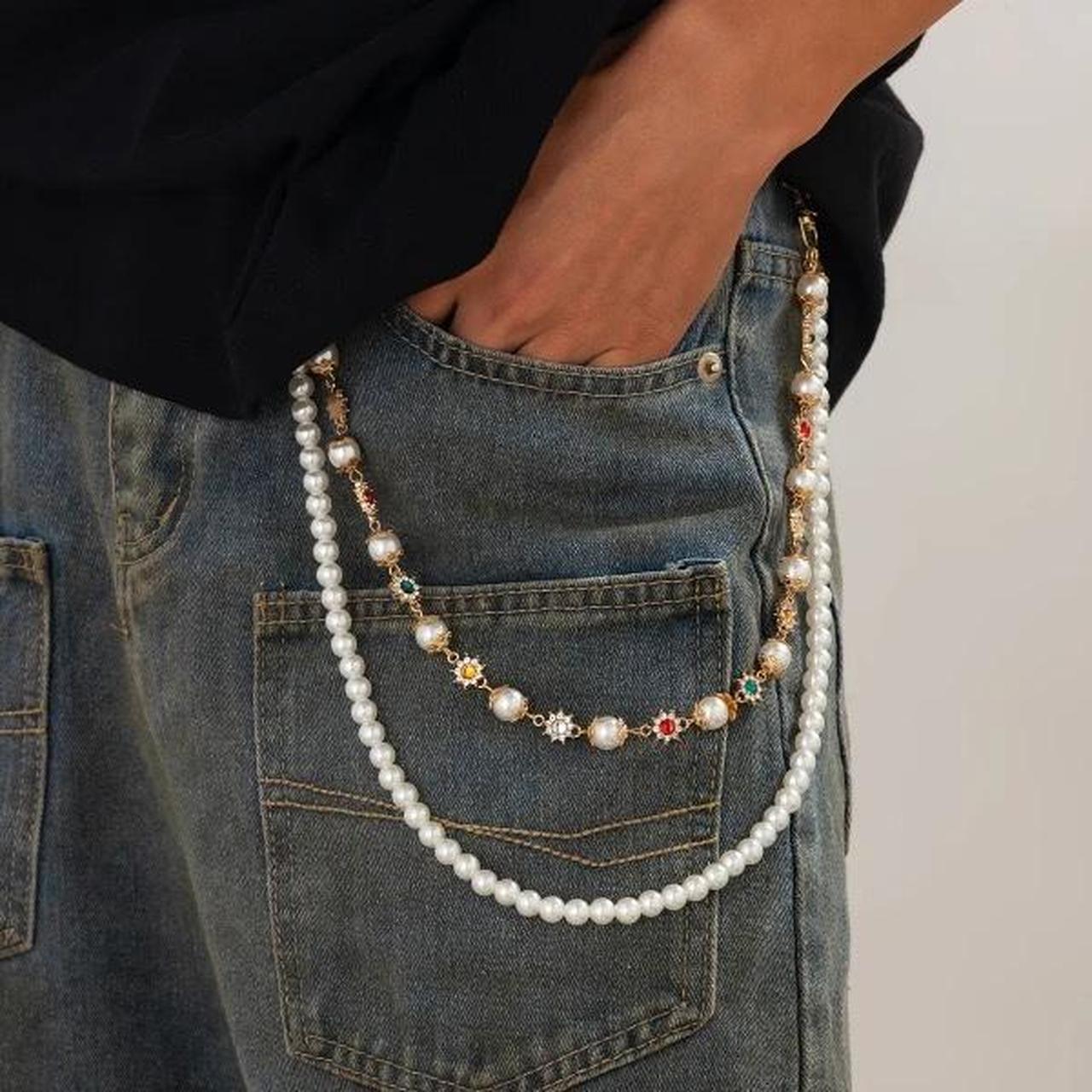 Multi colored gold wallet chain with pearls#fashion | Depop