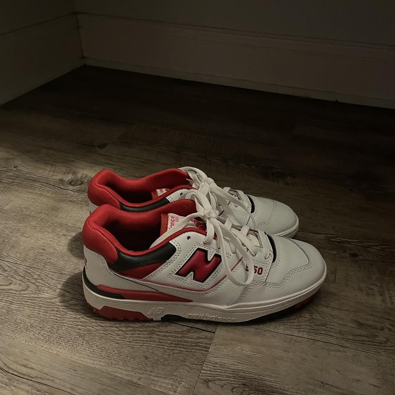new balance 550s - color is white team red - size... - Depop
