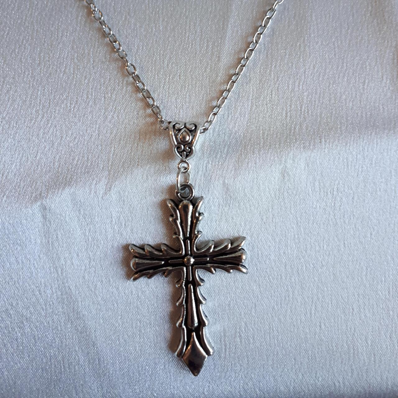 Silver Gothic Cross Pendent Necklace Length:~... - Depop