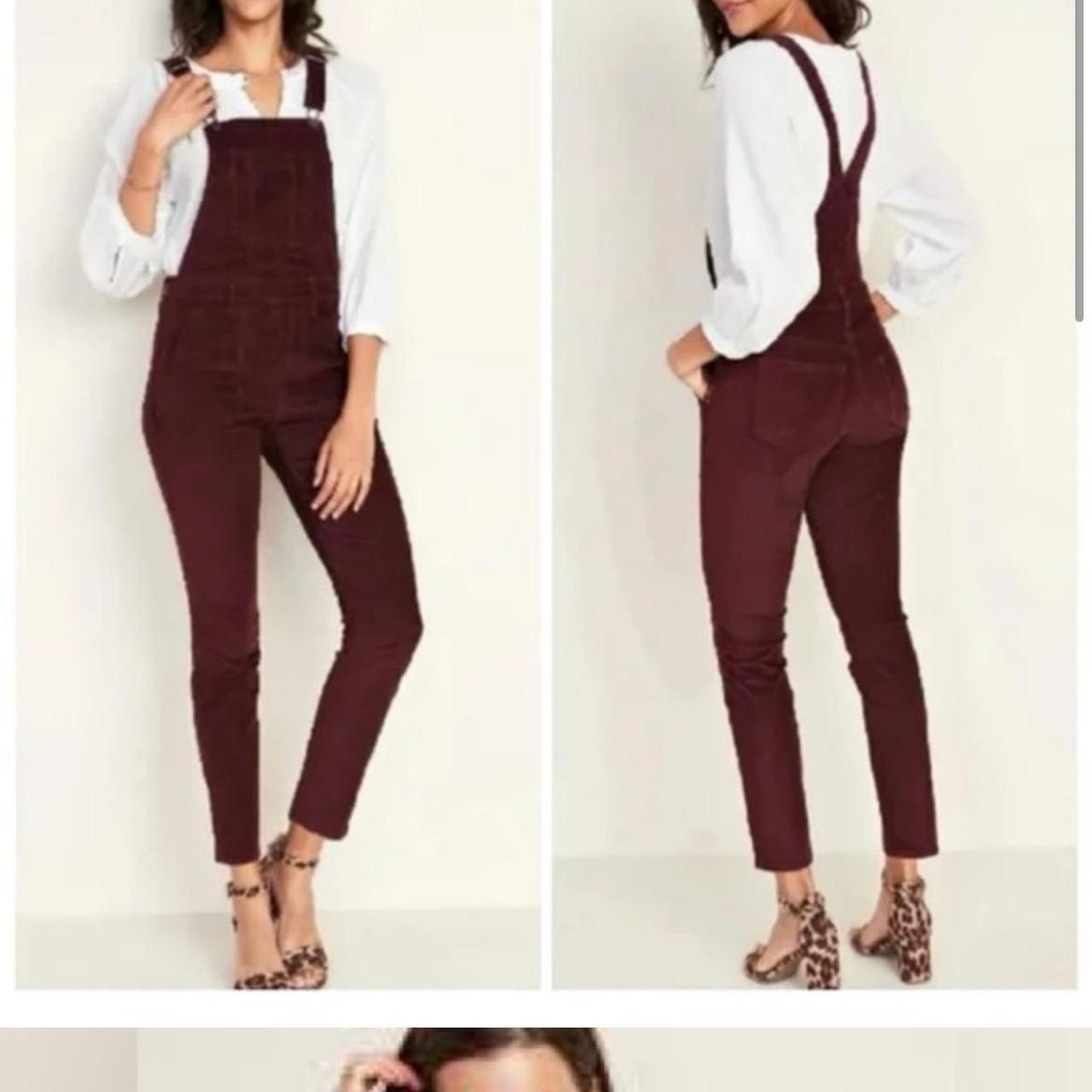 Gently worn corduroy overalls from Old Navy Maroon... - Depop