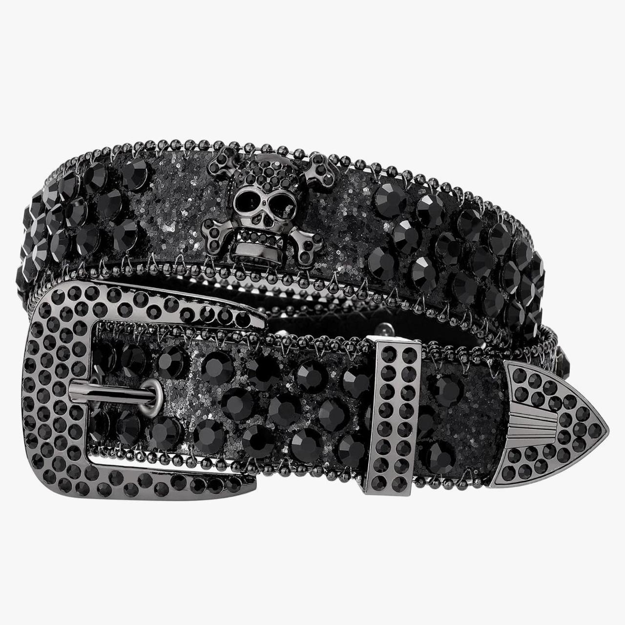 bb simon for exposure black rhinestones belt - Depop