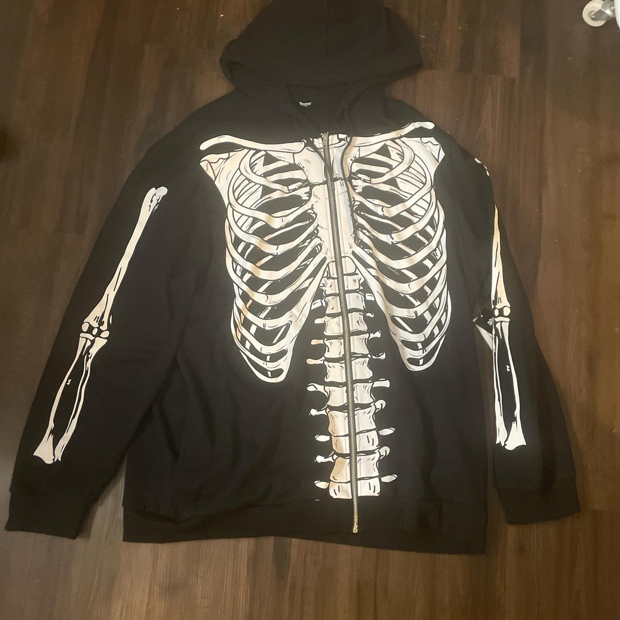 Black and white skeleton zip up hoodie 🎱2XL 🎱Brand... - Depop