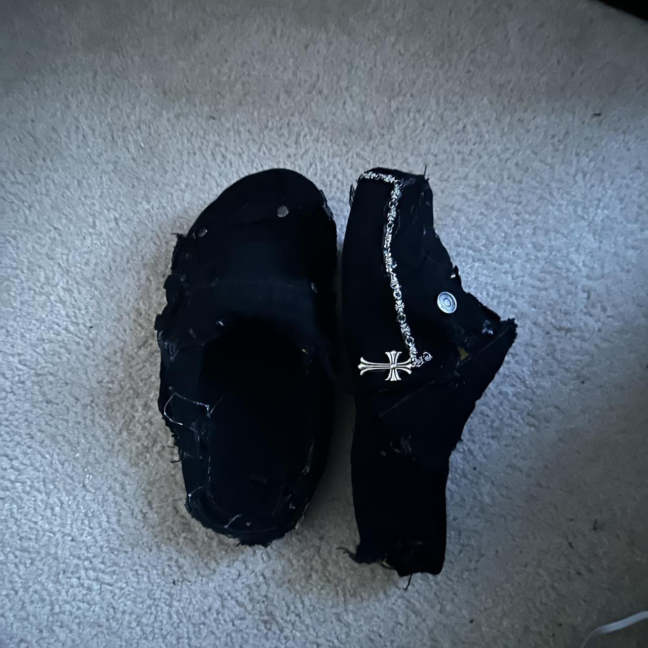 denim chrome hearts crocs - Depop