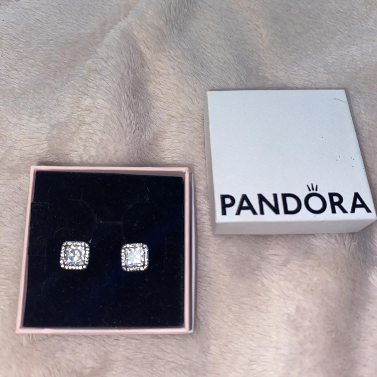 PANDORA EARRINGS: Square Sparkle Halo Stud Earrings... - Depop