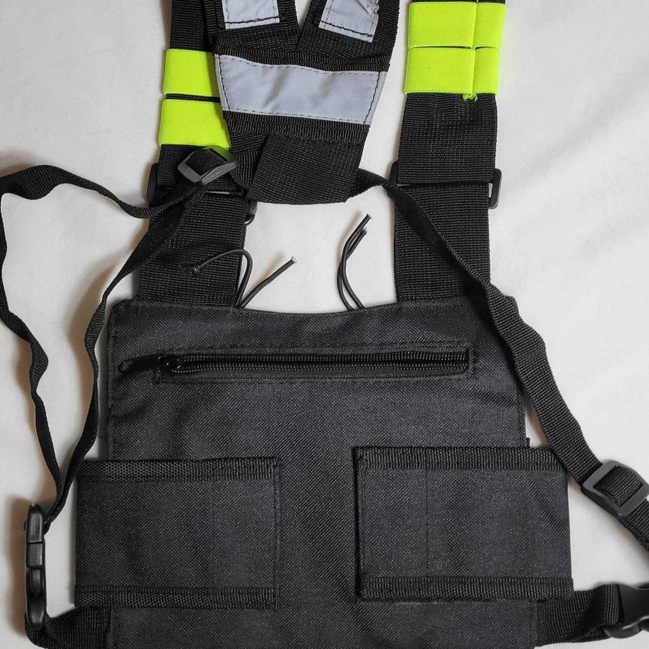 Black and green reflective body harness with... - Depop