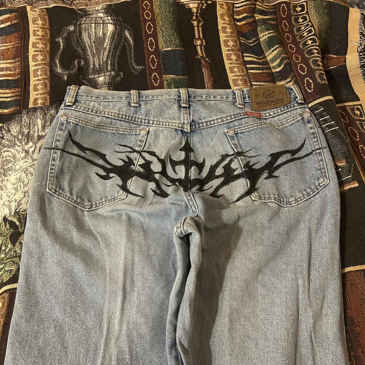 Baggy skater jeans with cool back design -sick... - Depop