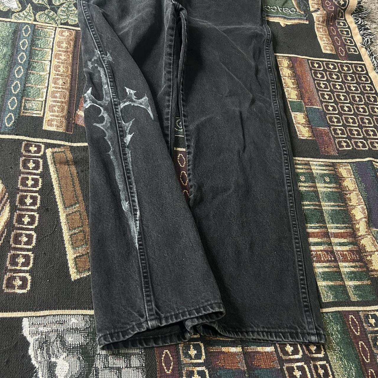 Black and grey emo style jeans with a faded and... | Depop