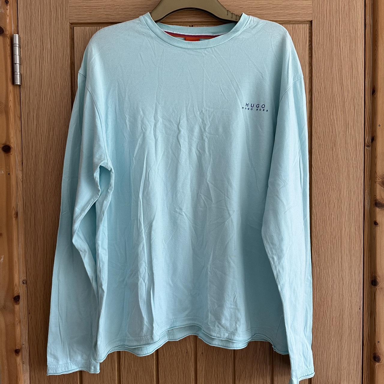 Hugo Boss baby blue long sleeve T shirt - good... | Depop
