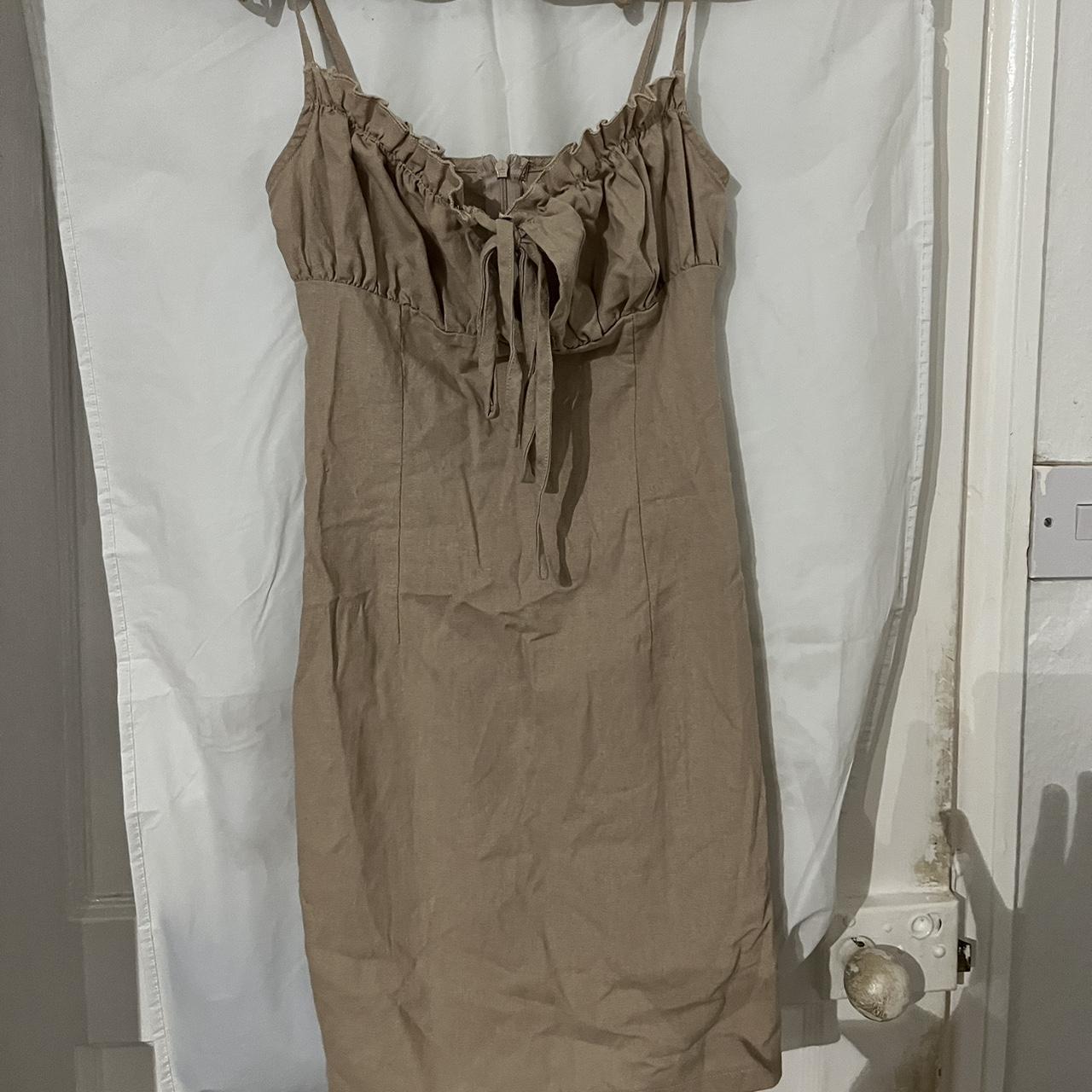 Beige denim style dress Only worn once so in perfect... - Depop