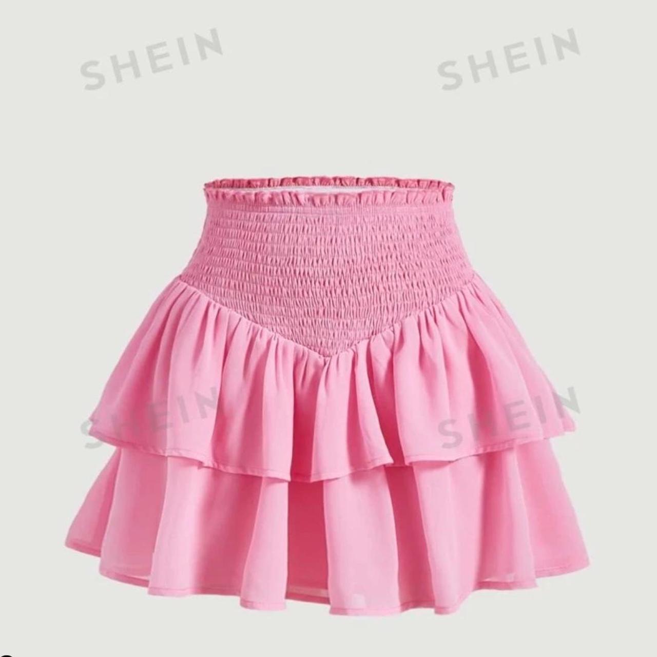 Pink ruffled flowwy SHEIN skirt - Depop