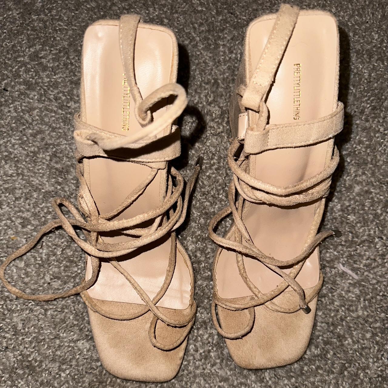 prettylittlething strap up nude heels - worn a... - Depop