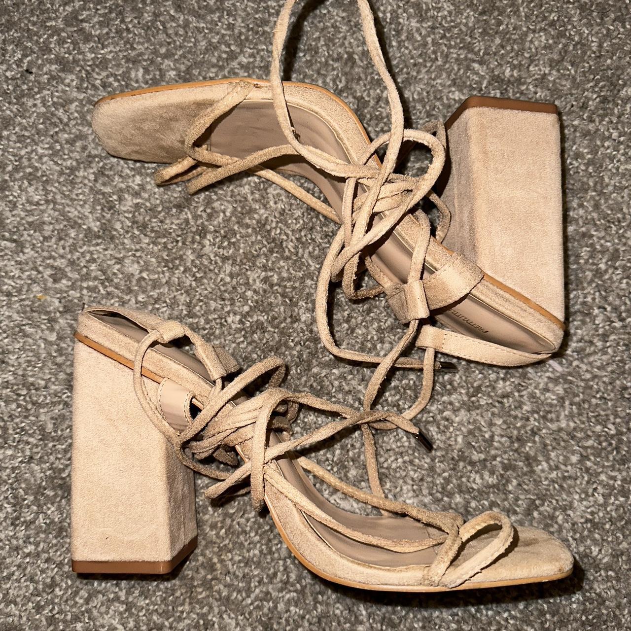 prettylittlething strap up nude heels - worn a... - Depop