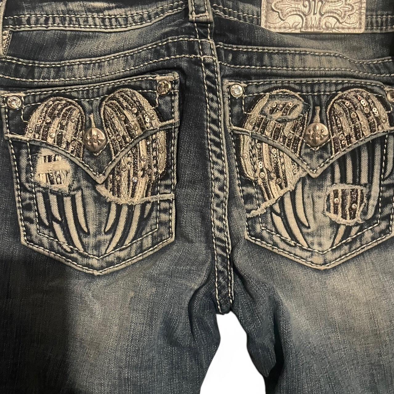 low rise miss me jeans with the cutest angel design... | Depop