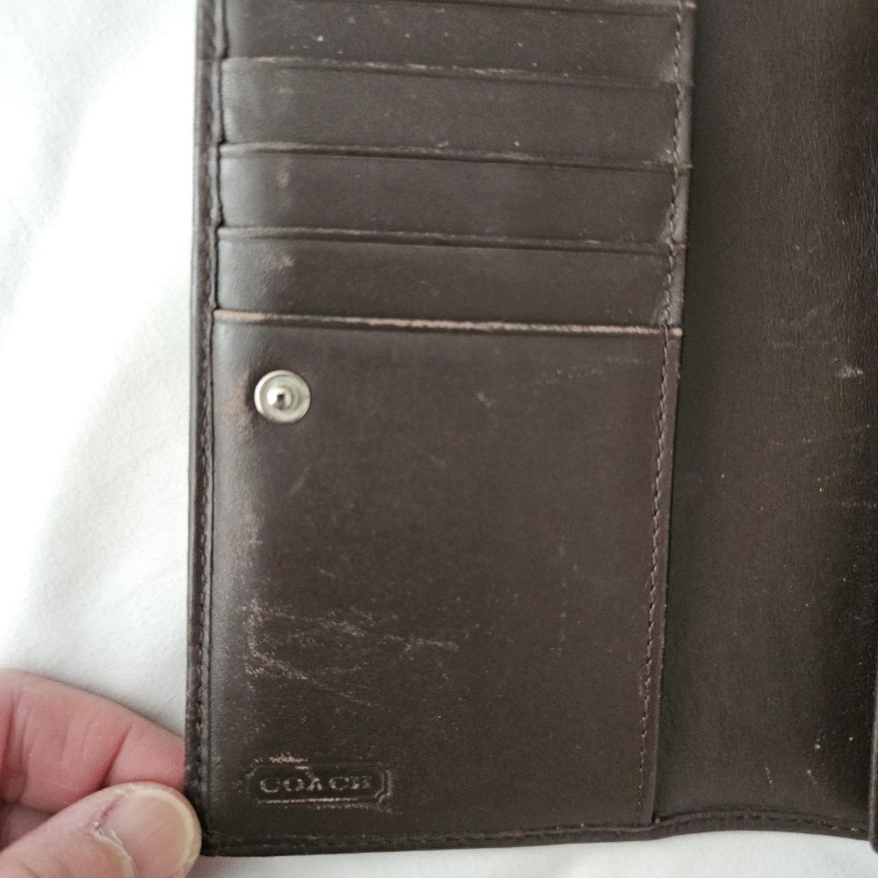 Coach tri fold canvas wallet with brown leather... - Depop