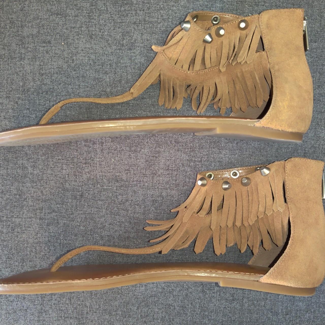 Gianni Bini Brown Leather Fringe Platform Sandal... - Depop