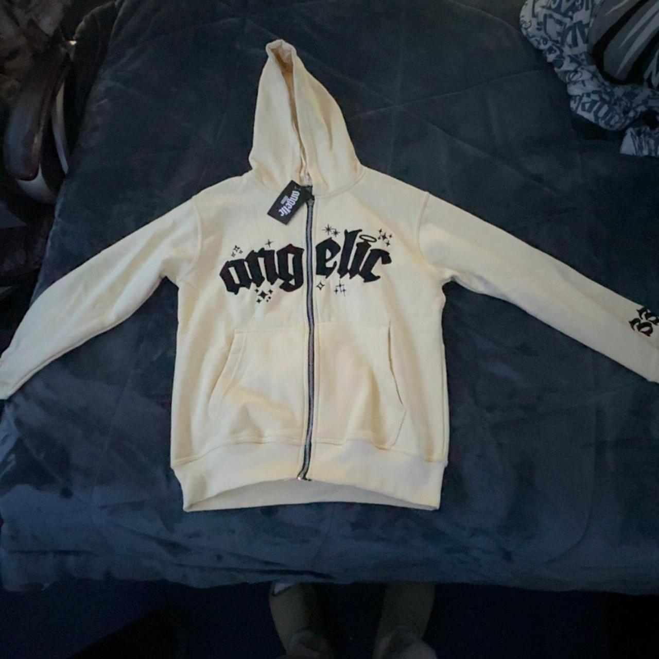 Men’s small Cream Angelic motion zip up hoodie.... - Depop