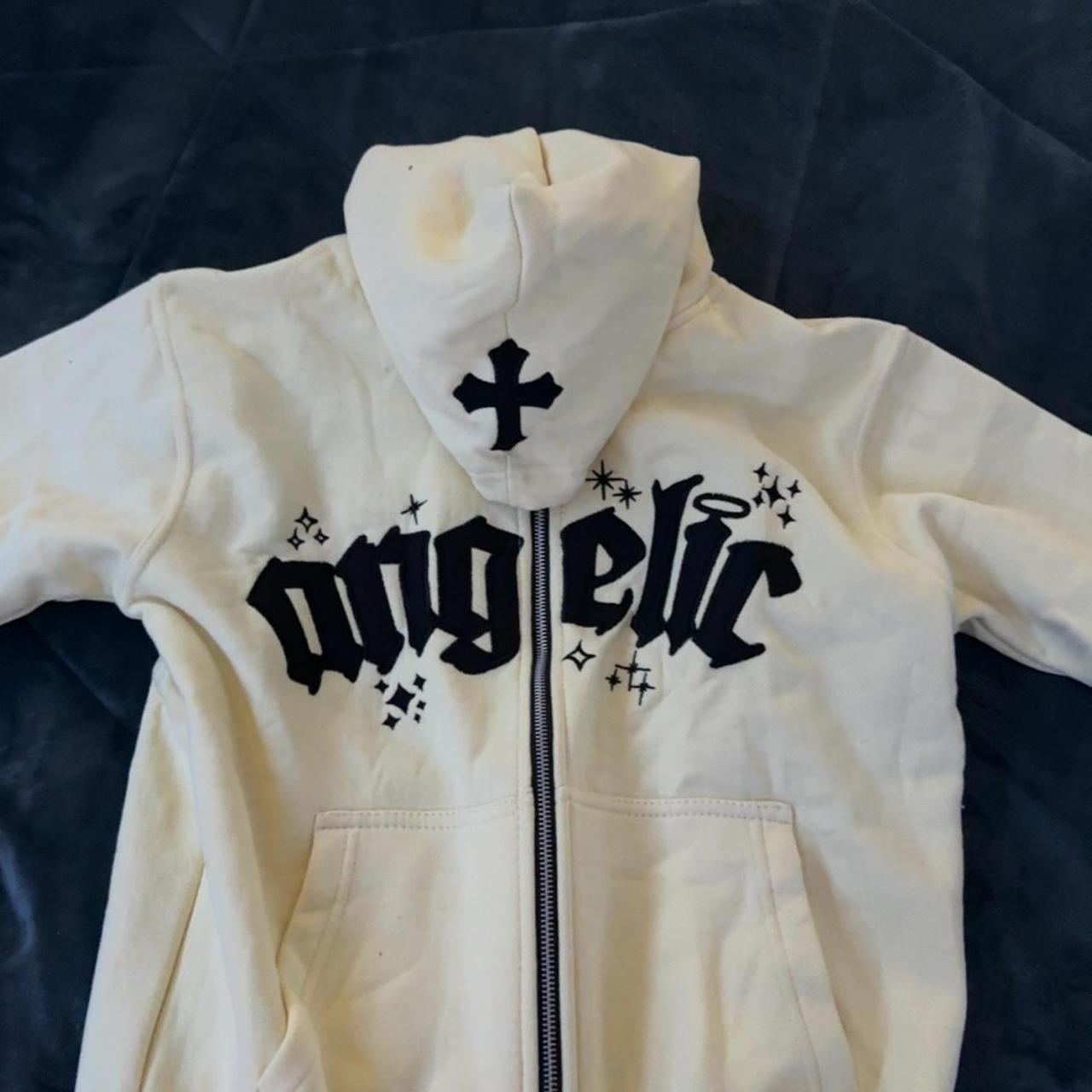 Men’s small Cream Angelic motion zip up hoodie.... - Depop