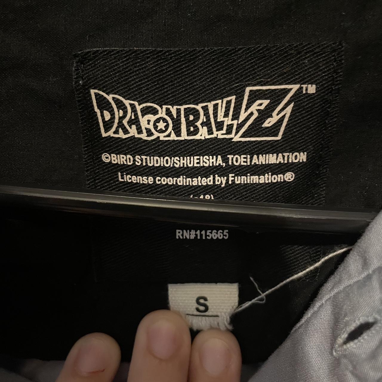 dragon ball z button up greyish blue with black and... - Depop
