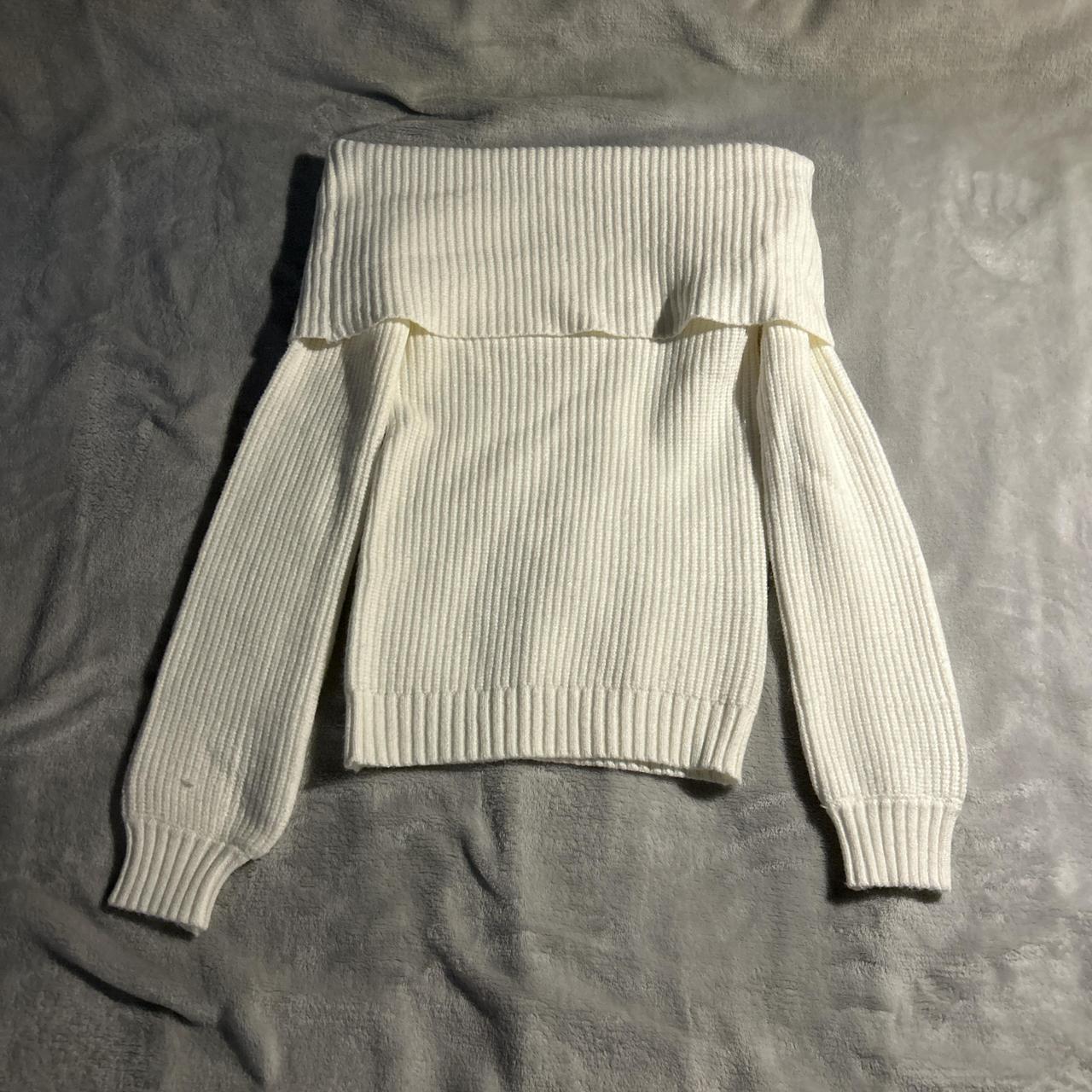 White off shoulder fold over sweater Size xs | Depop
