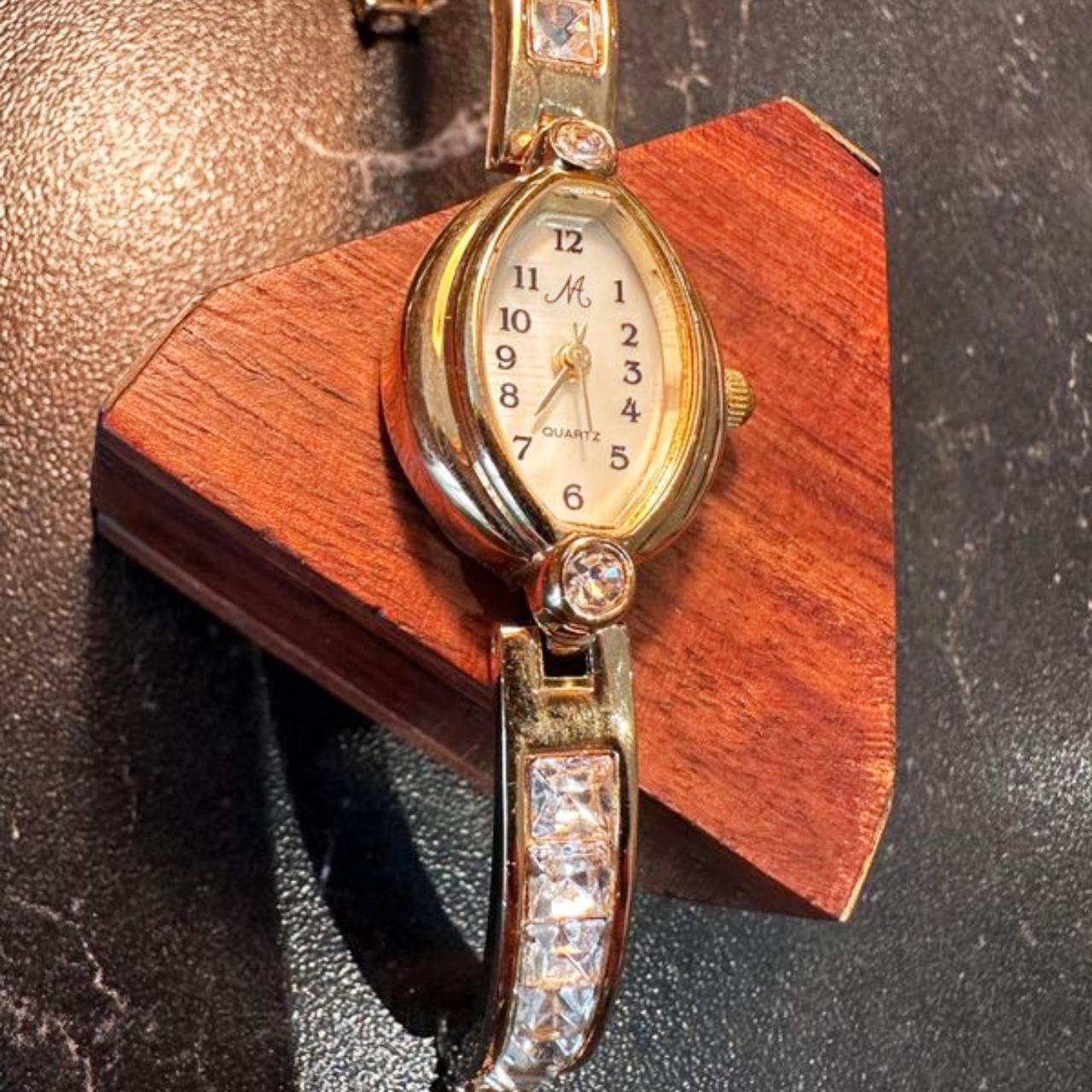 Vintage Gold Pink Gemstone Watch Woman Art Deco... - Depop