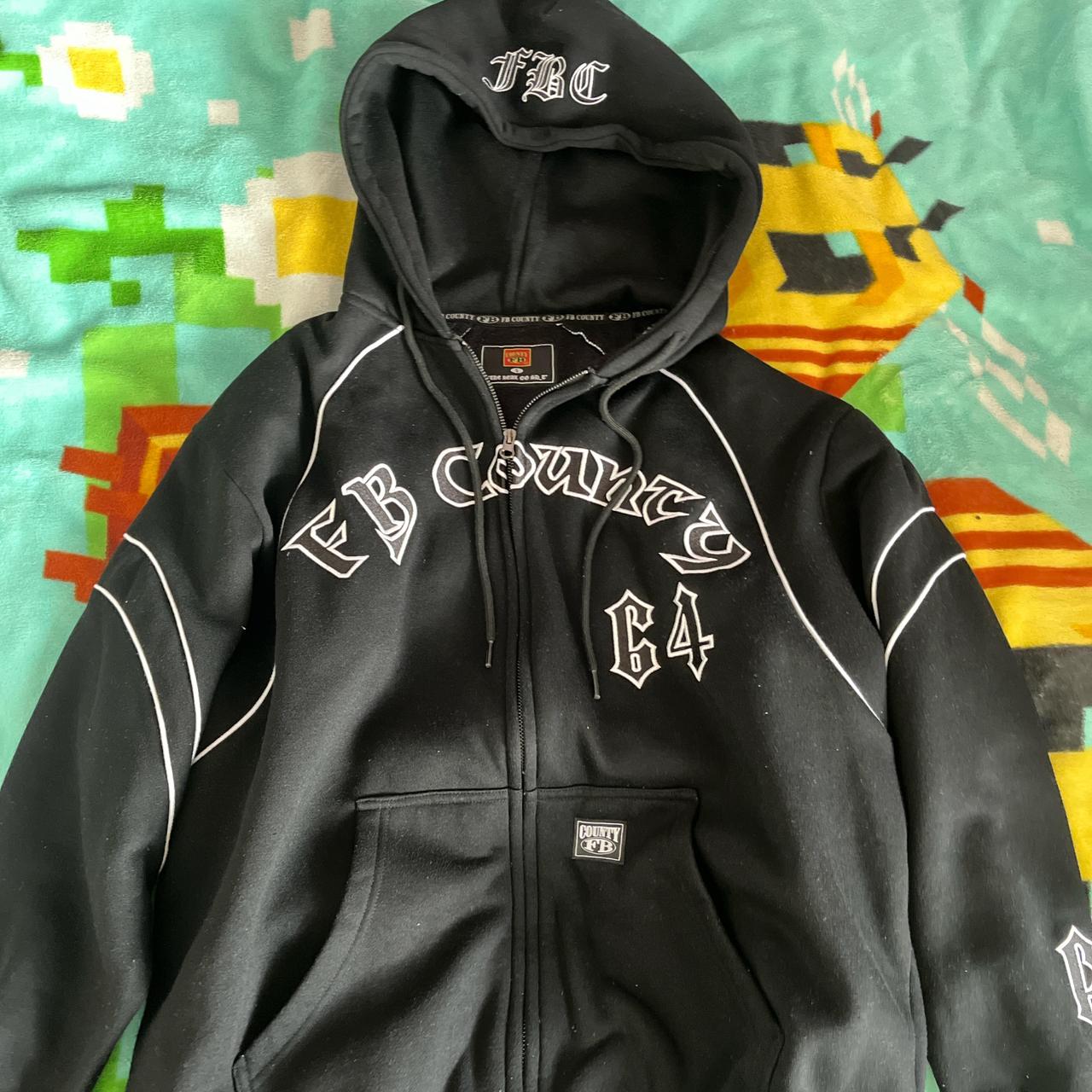 Black fb county zip up hoodie Fits oversized - Depop