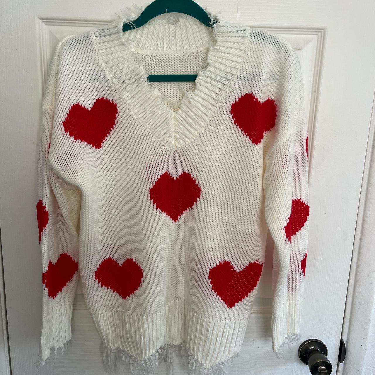 Red heart sweater. Super girly and sweet. Size medium - Depop