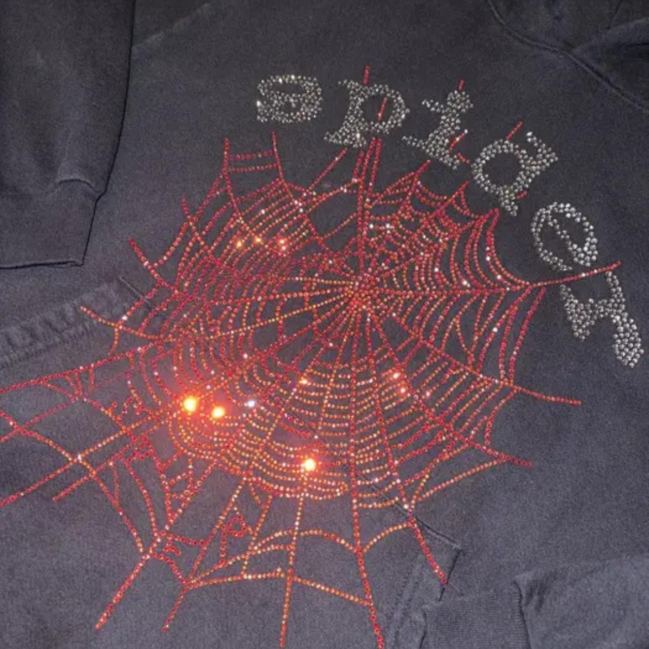 Sp5der OG Rhinestone Hoodie 'Black' - Depop