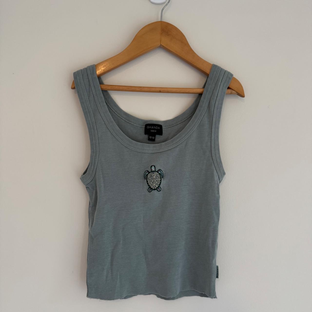Repop - Ghanda Blue Tank Top with Sea Turtle (never... | Depop
