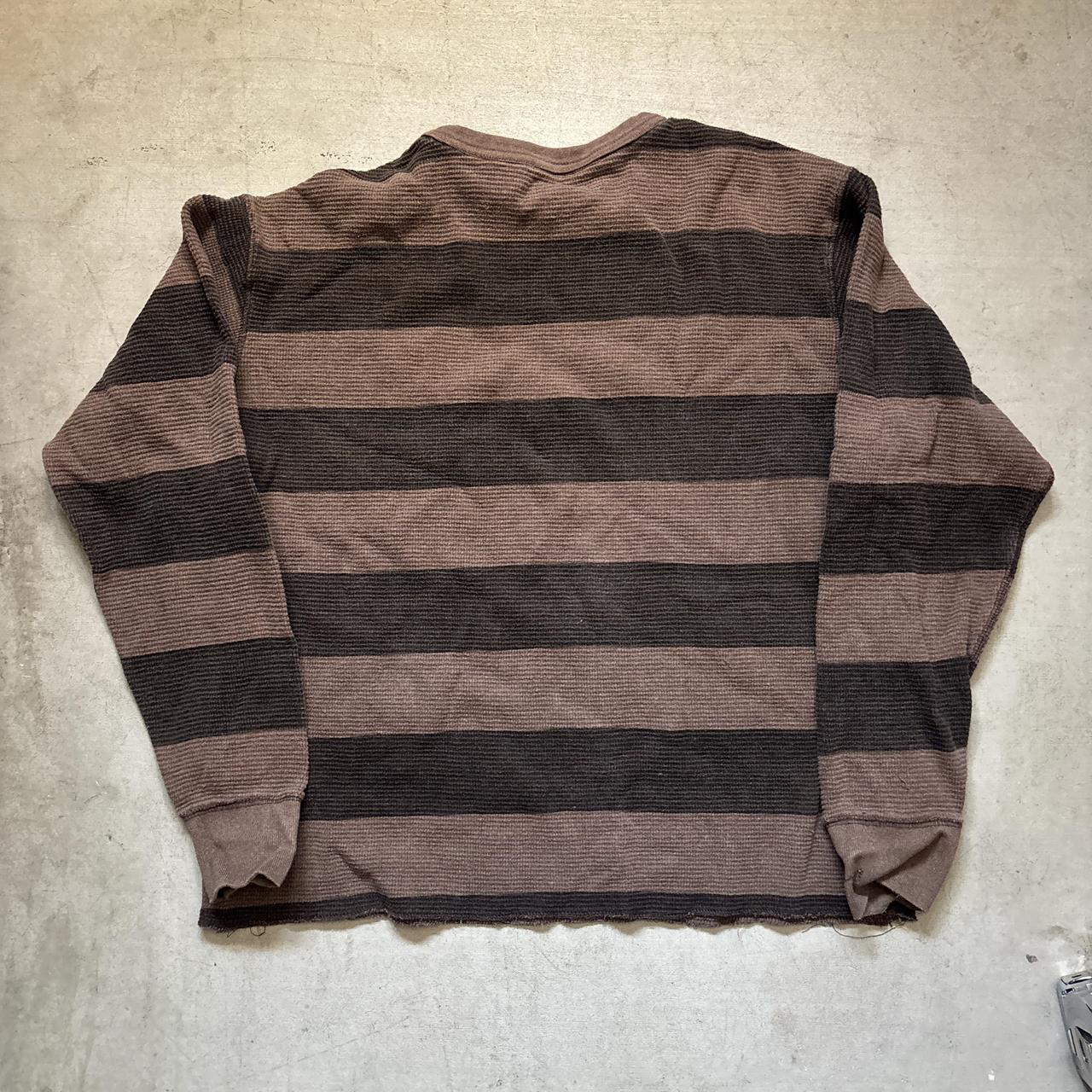 2000s Y2K SKATER ROUTE 66 BROWN STRIPED THERMAL DM... | Depop