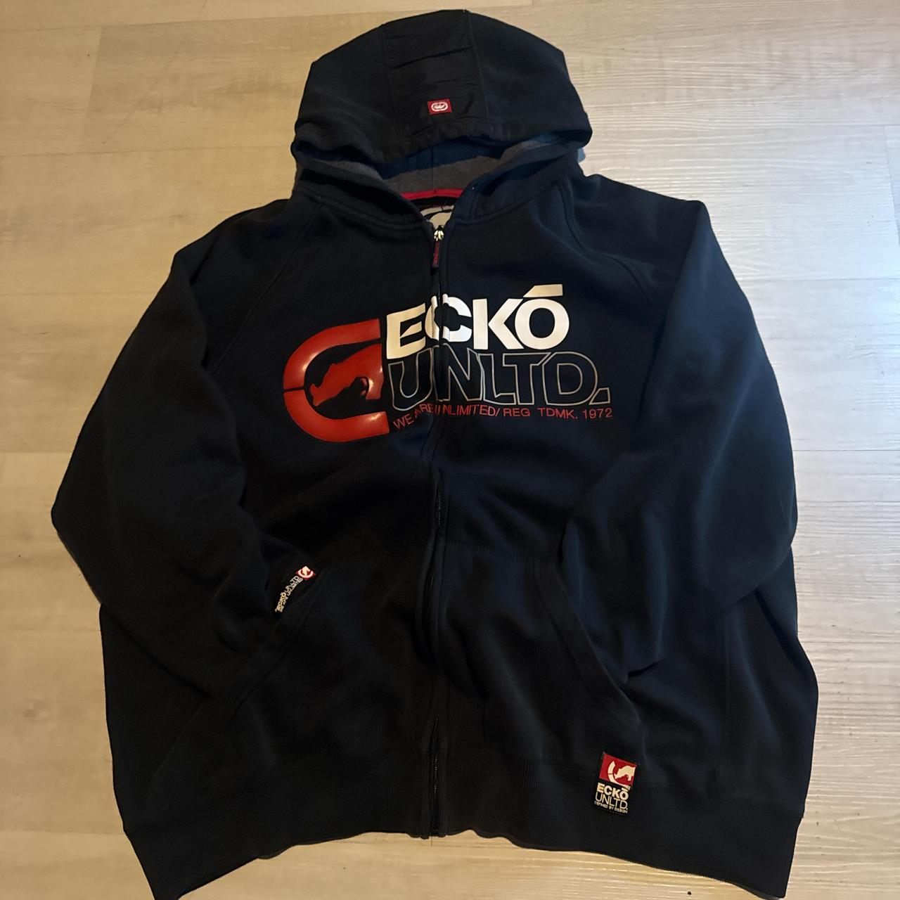 vintage y2k ecko unltd zip up hoodie with am amazing... - Depop