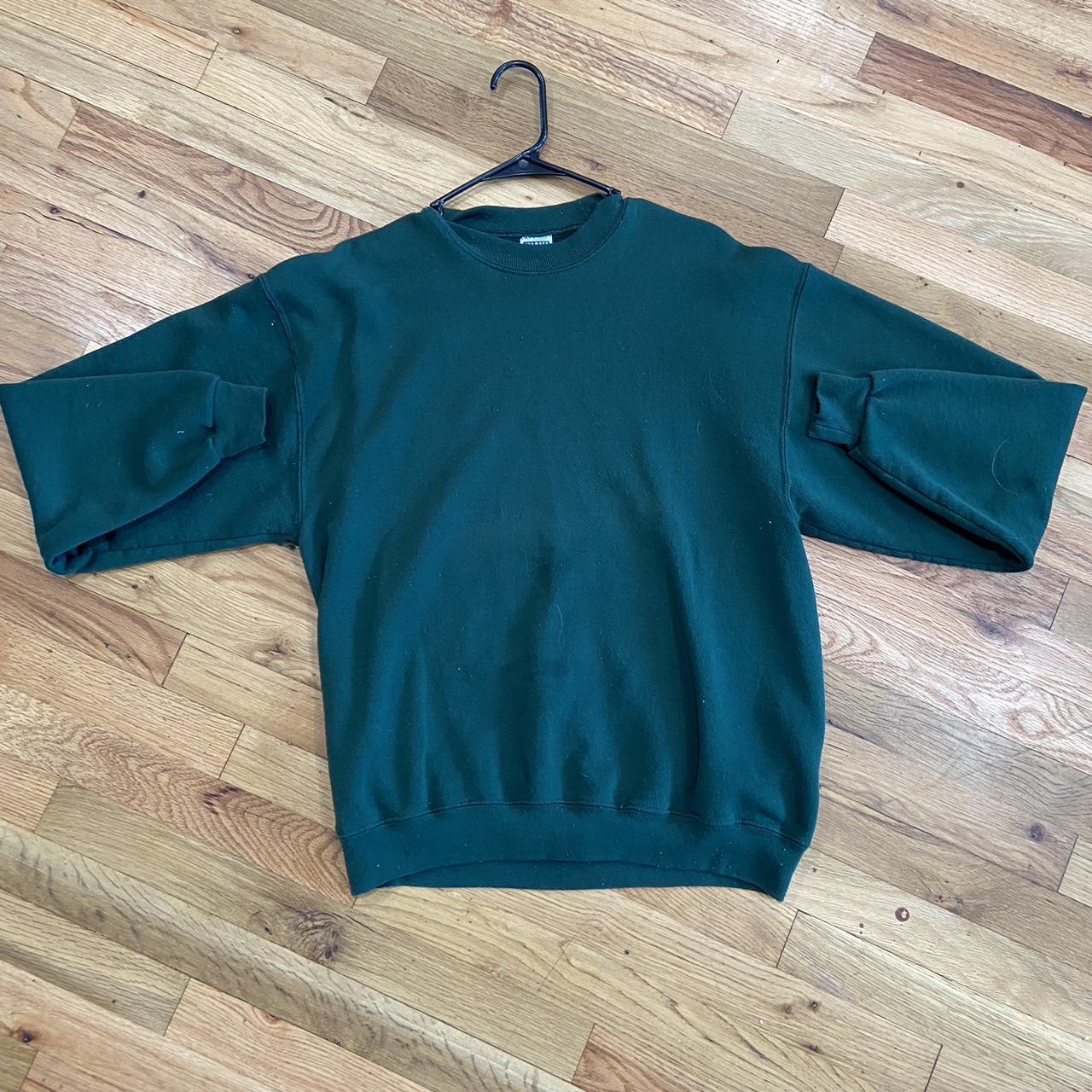 90s JERZEES Large Distressed Dark Green crewneck... - Depop