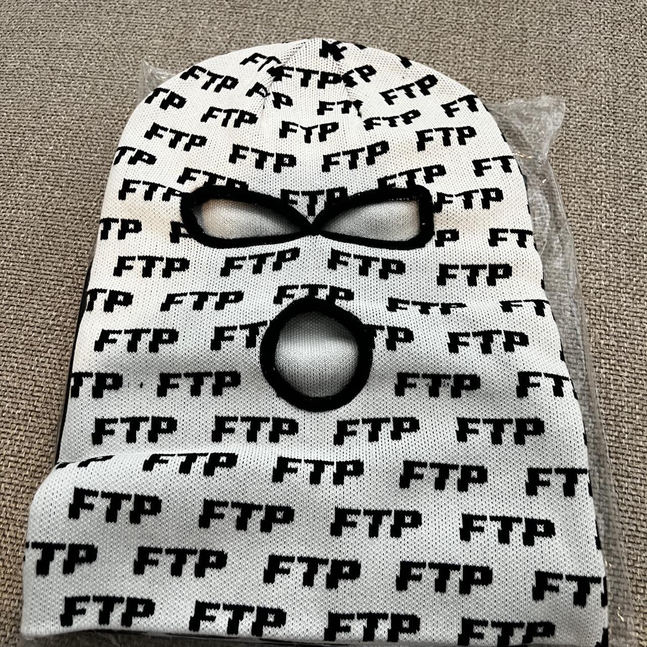 FTP Allover Logo Ski Mask in White - Depop