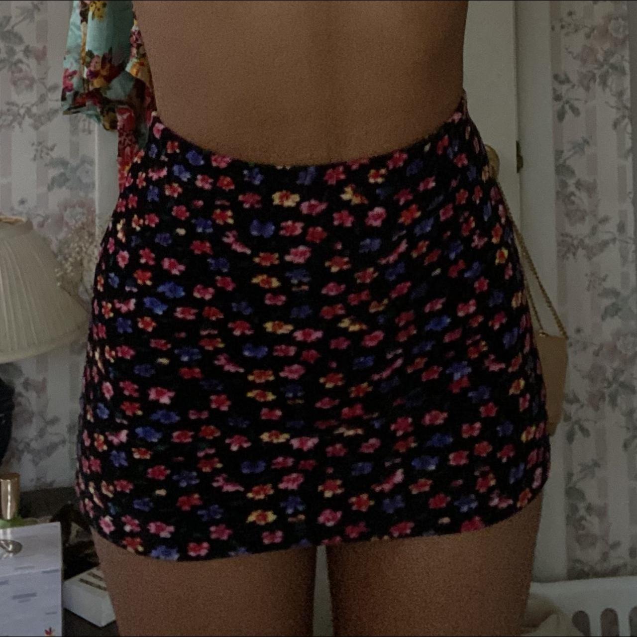 itty bitty mini skirt super cute floral velvet mini... - Depop
