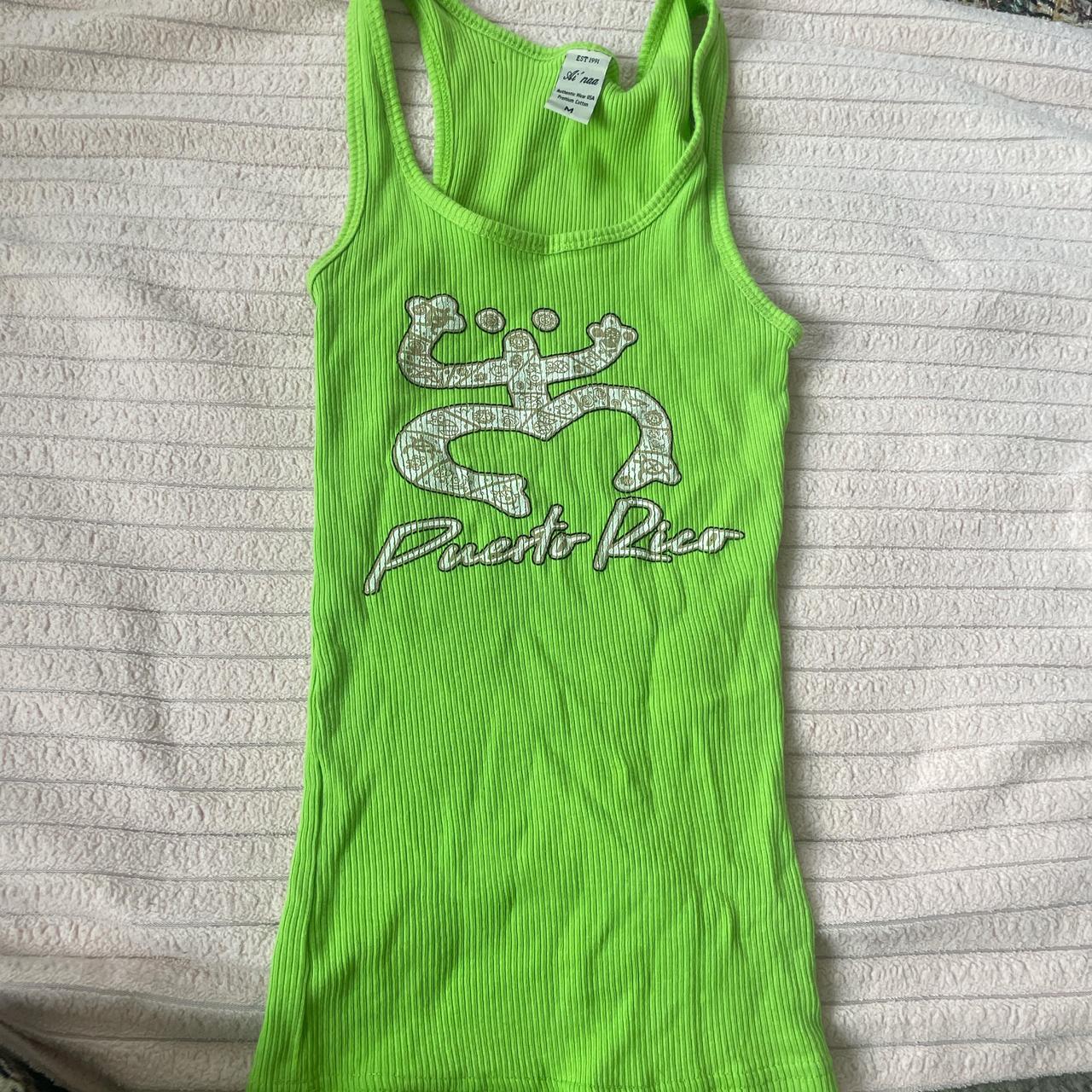 medium stretchy lime green puerto rico tank top - Depop