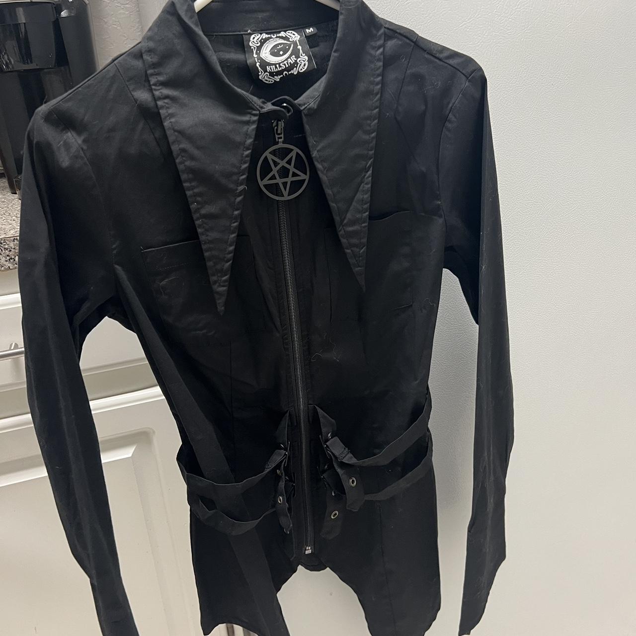 women’s killstar black collared shirt with buckles... - Depop