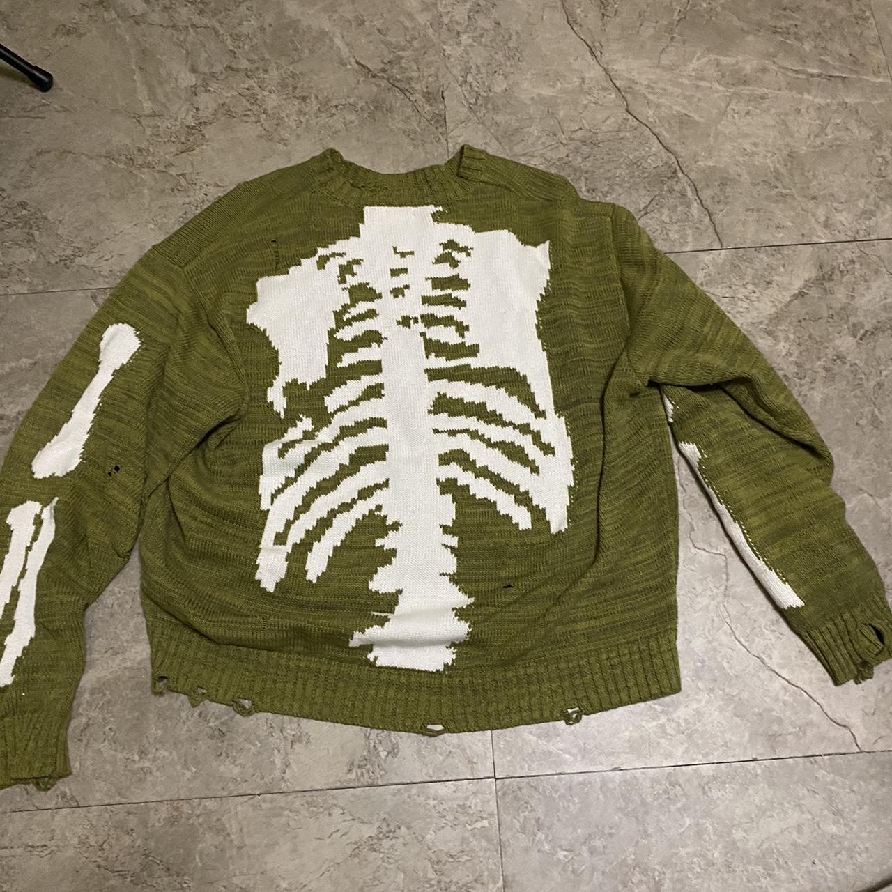 Oversized Olive Green Kapital skeleton sweater Worn... - Depop