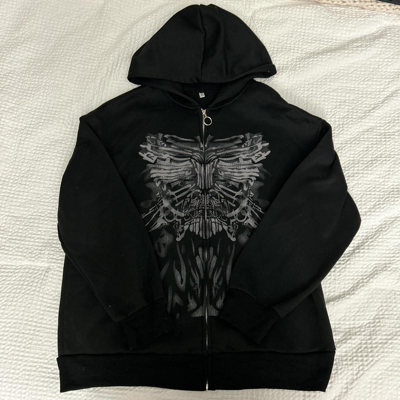 Y2k Grunge Skeleton Black Zip Up - Depop
