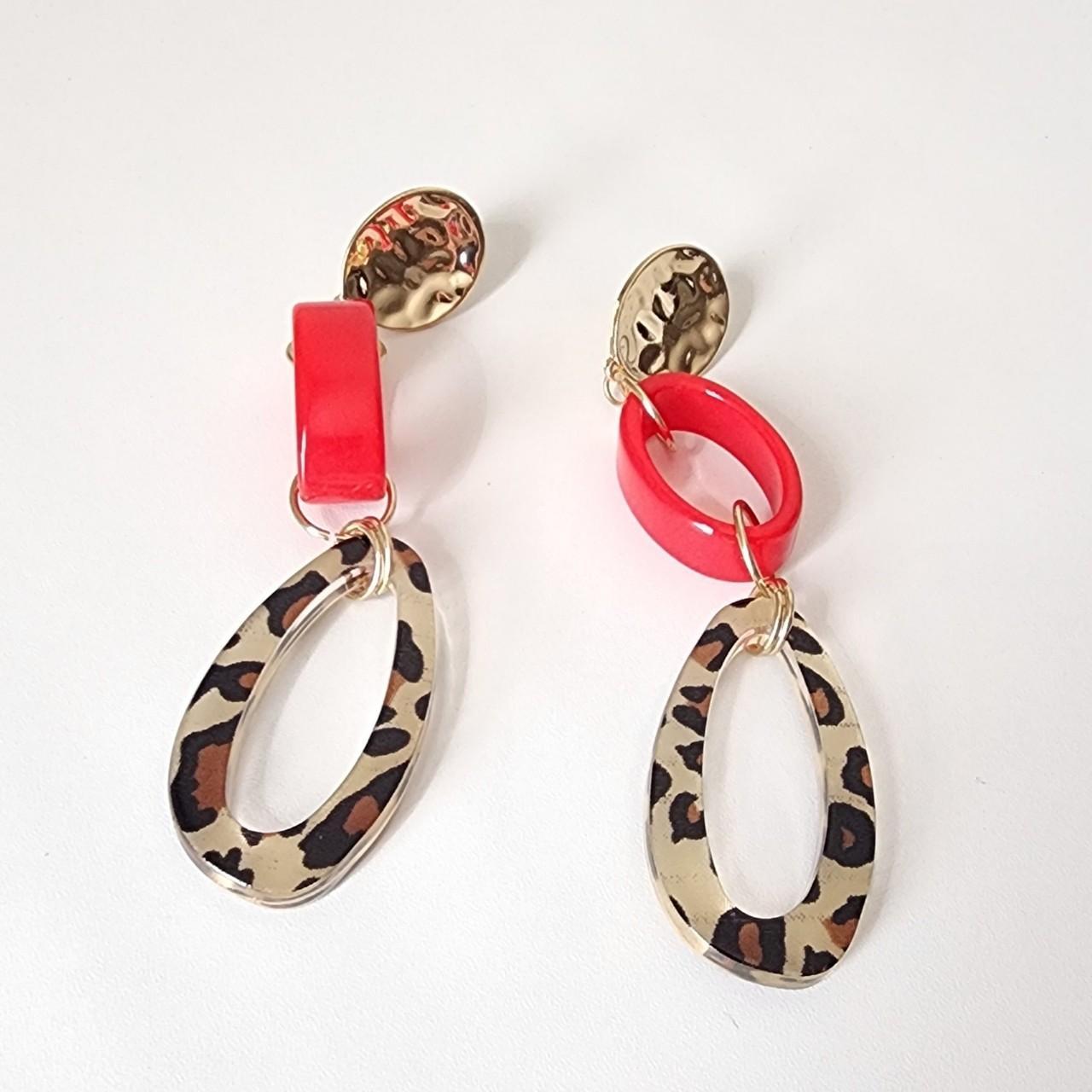 Red, gold, & leopard print dangle earrings. So chic!... - Depop