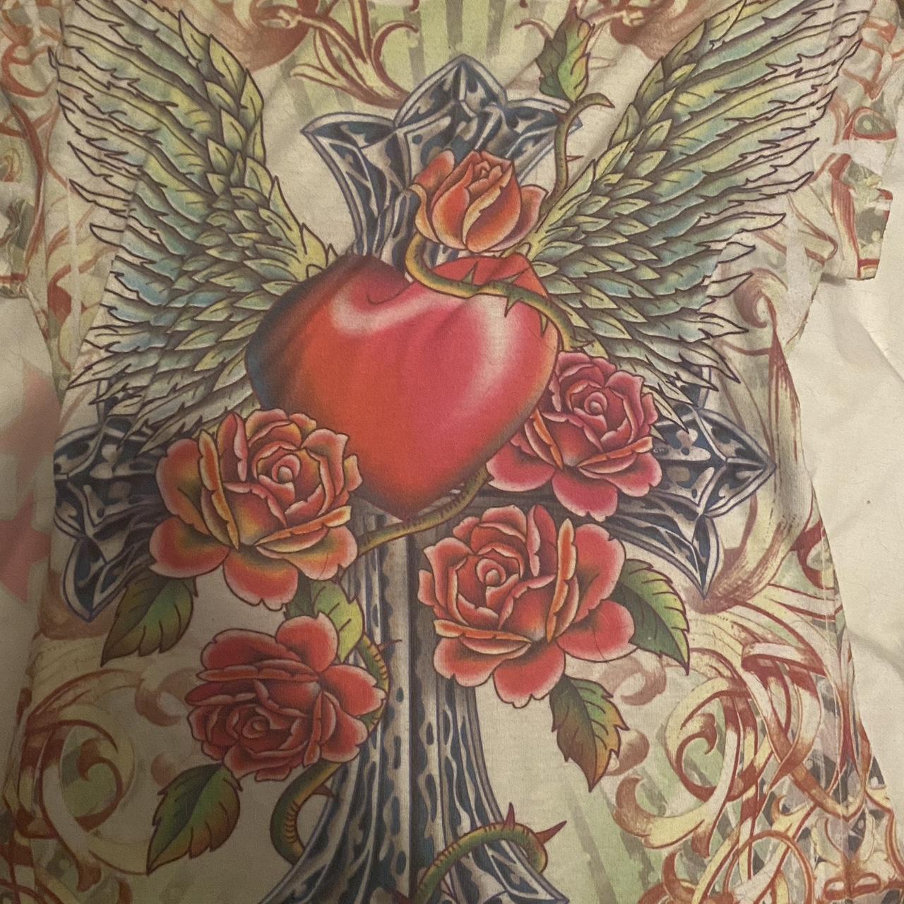 ⋆౨ৎ˚ ˖ ࣪ Cutesy heart cross blingy top Super cute... - Depop