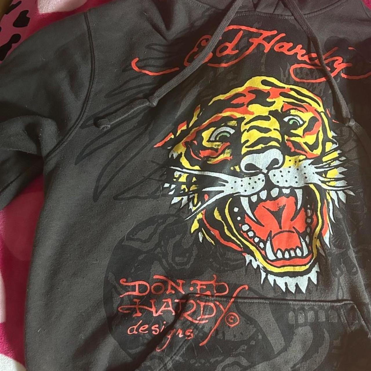 Ed Hardy grey and orange hoodie #streetwear | Depop