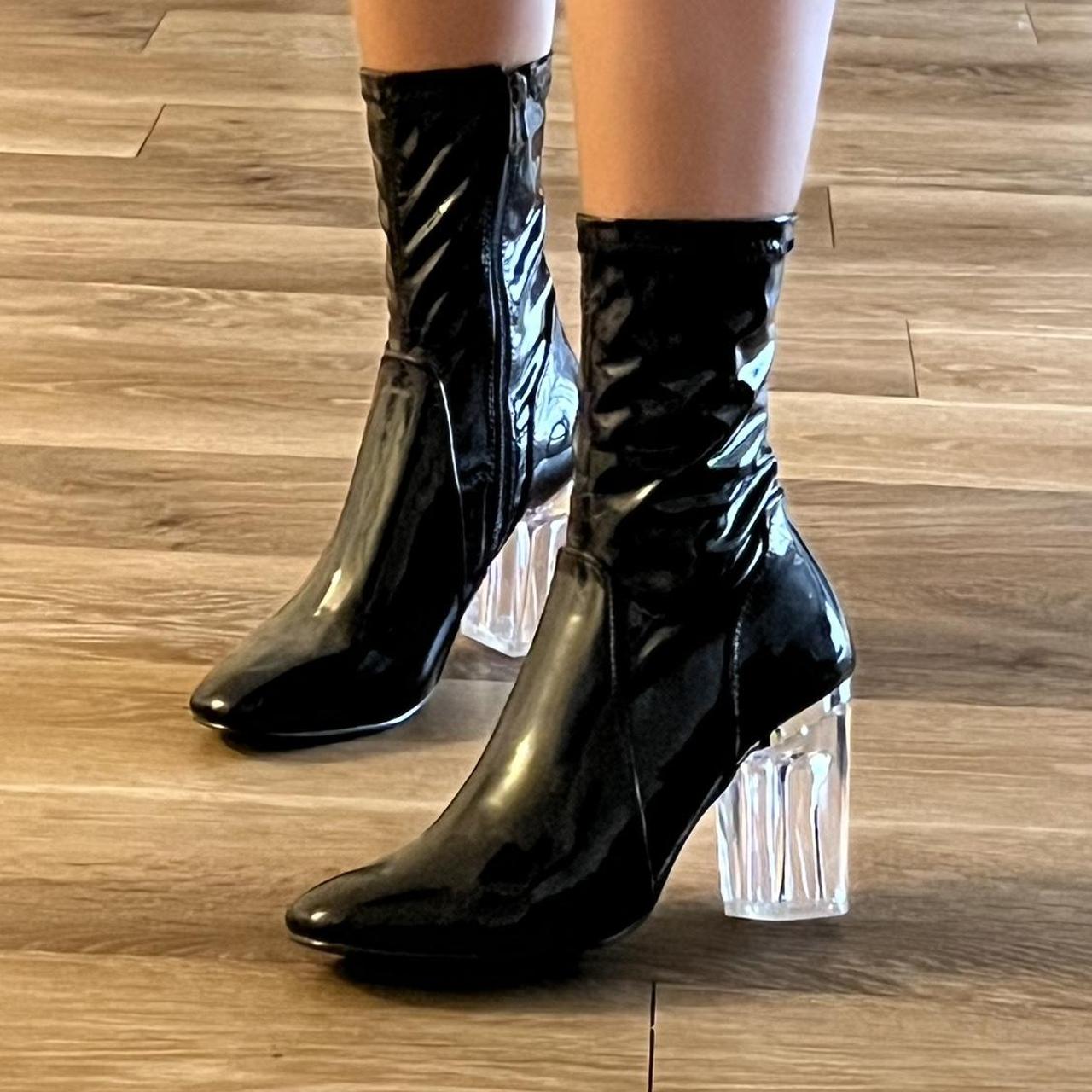 Patent leather PVC boots with clear heel 💎 worn... - Depop