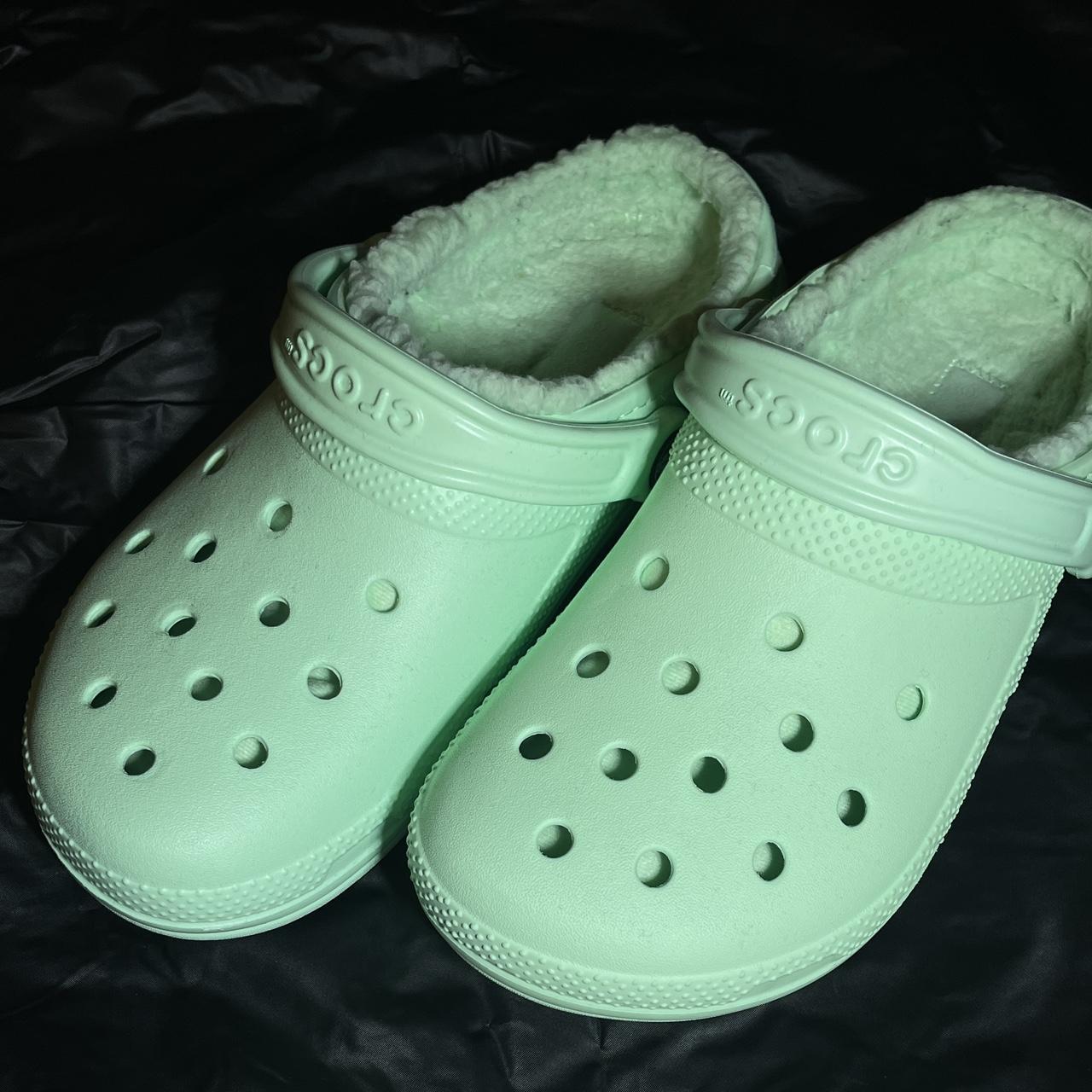 Pool Blue Fur-lined Crocs Size: Women’s 9 Fairly... - Depop