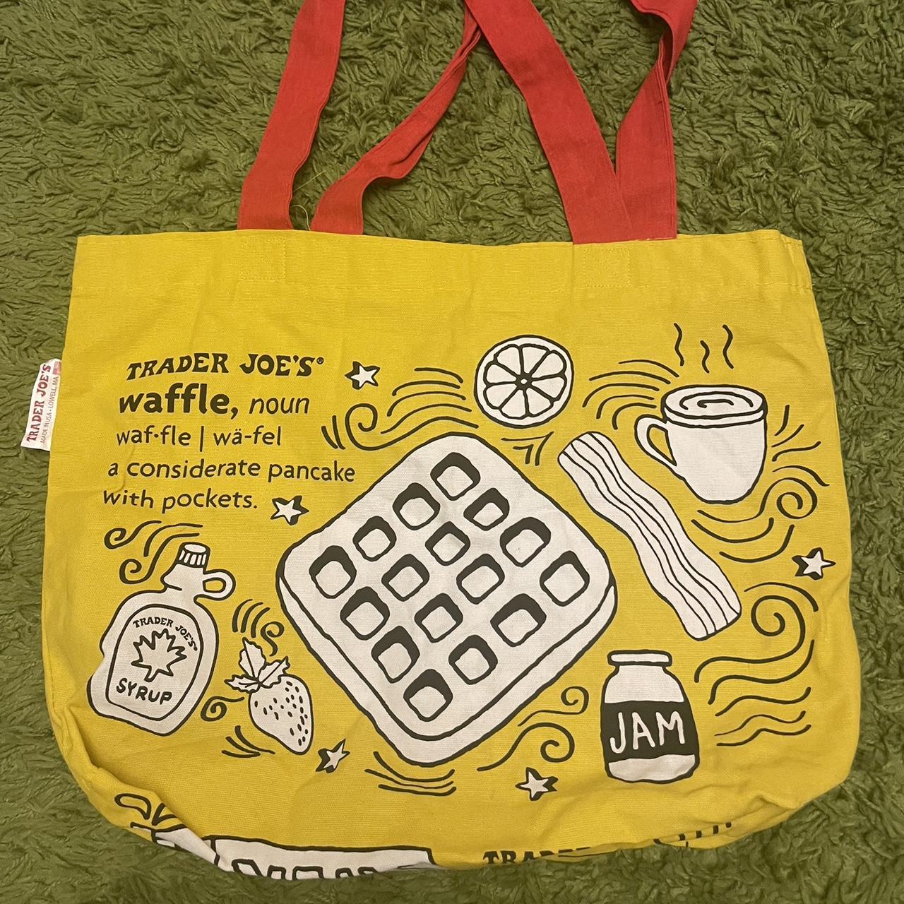 Trader Joe's waffle tote bag in yellow and red... - Depop