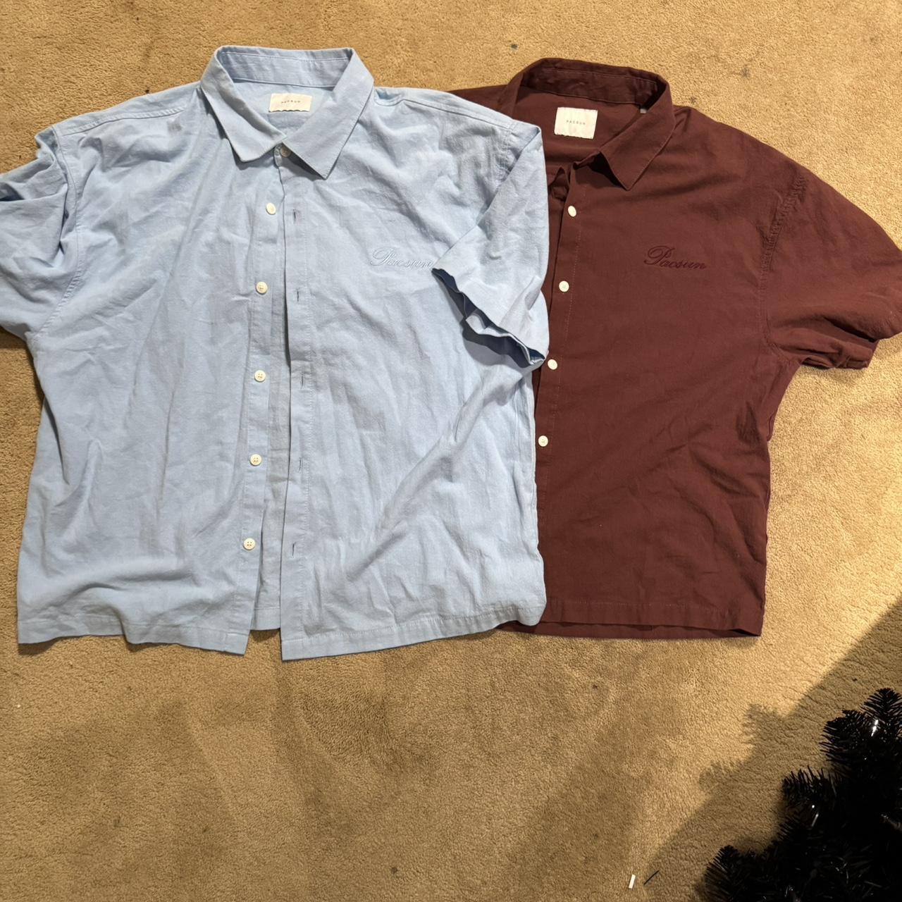 PacSun blue and maroon button up shirts boxy... | Depop