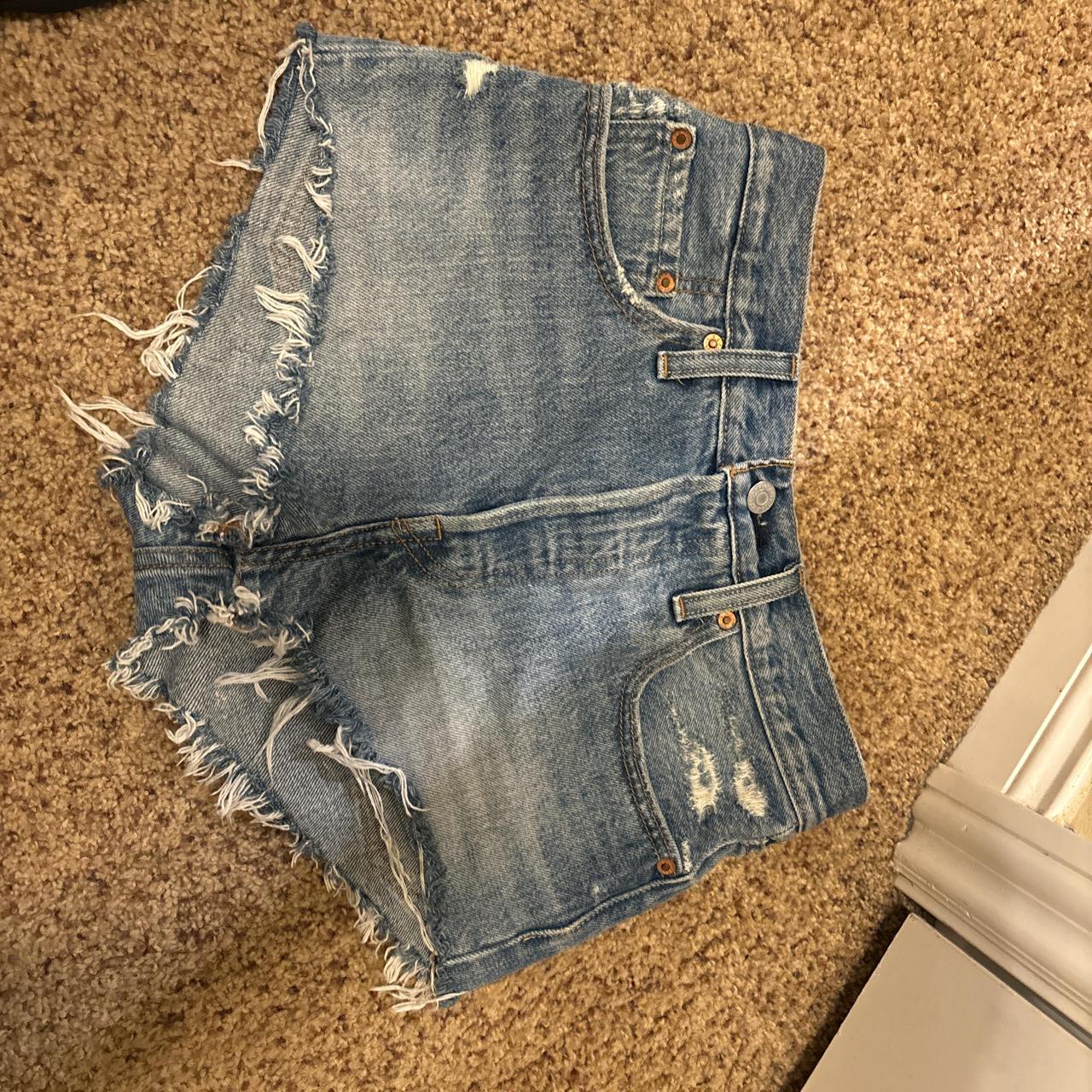 Size - 26 Levi 501 shorts (super short) Light blue... - Depop