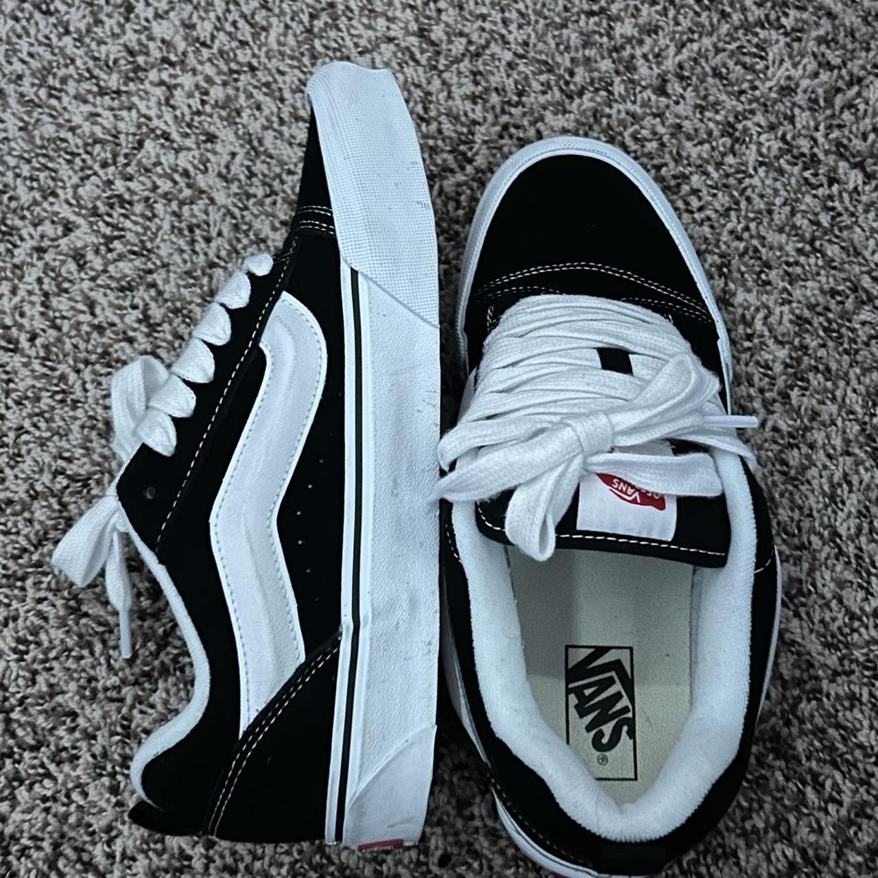 Black and white Vans Knu Skool trainers size men’s... - Depop